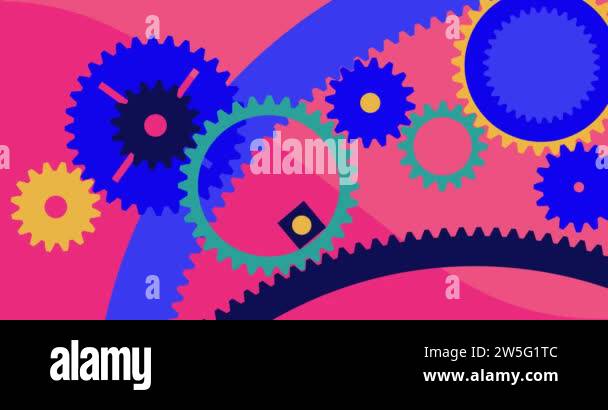 A lot of gears are turning. Beautiful mechanics animated background. 2D ...