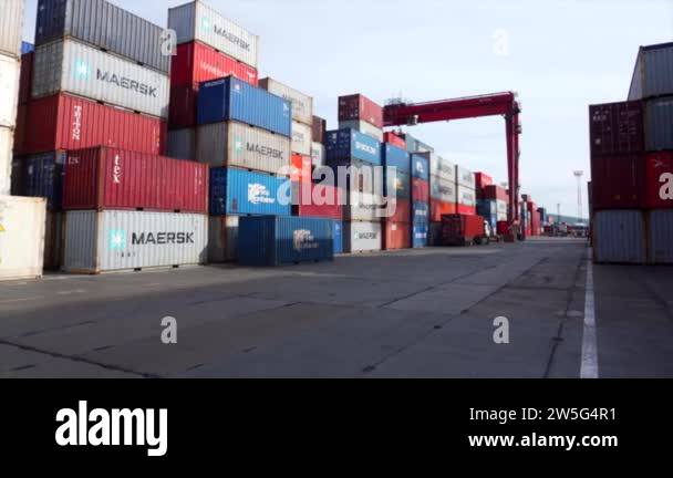 Vladivostok, Russia - 2020, summer - Sea container terminal. Stacked ...
