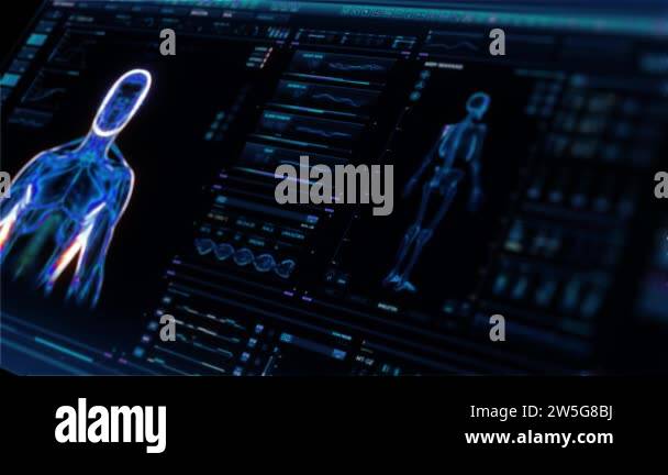 Perspective holographic futuristic Interface showing analysis of human ...