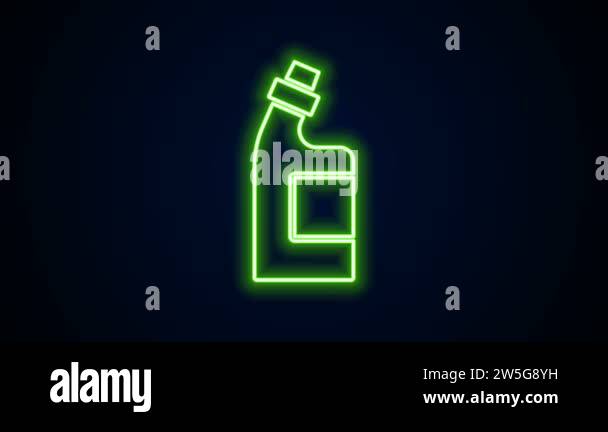 Glowing neon line Plastic bottle for laundry detergent, bleach, dishwashing liquid or another ...