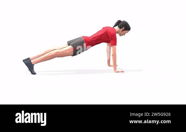 Plank Ins Woman exercise animation 3d model on a white background in ...