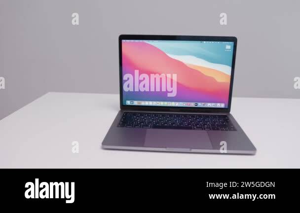 RUSSIA, MOSCOW-DECEMBER, 2020: New Macbook. Action. New generation of ...