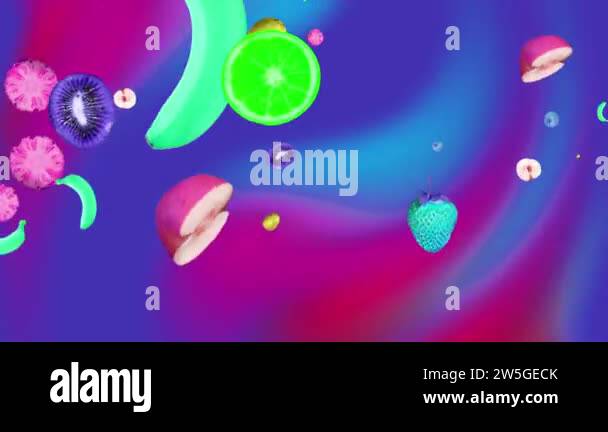 Rotating falling ripe tropical fruits. pattern on an abstract ...