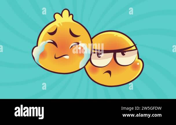 cute emoticons couple faces crying and thinking characters animation ...