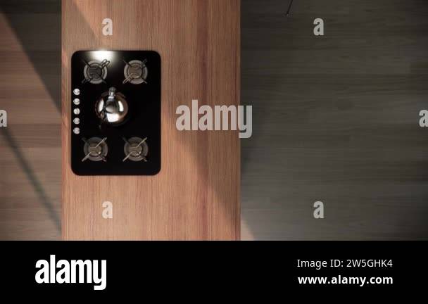 retro kitchen interior design, contemporary room concept, birds eye ...