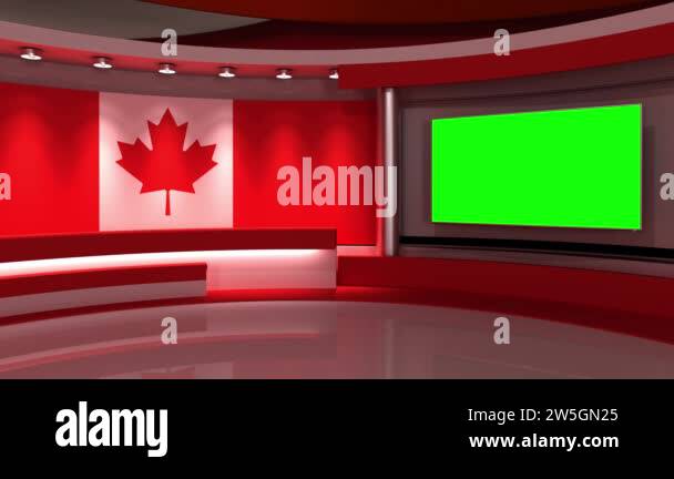 TV studio. Canada. Loop animation. Canada flag studio. Canada flag ...