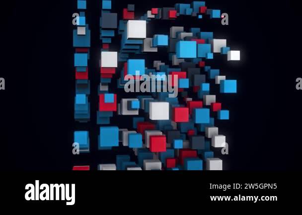 Structure of 3D cubes grows. Animation. 3D structure of tower rising up ...
