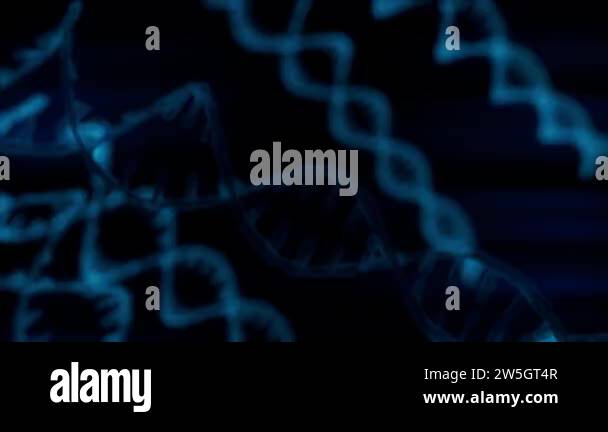 Blue chromosome DNA and gradually glowing flicker light matter chemical ...