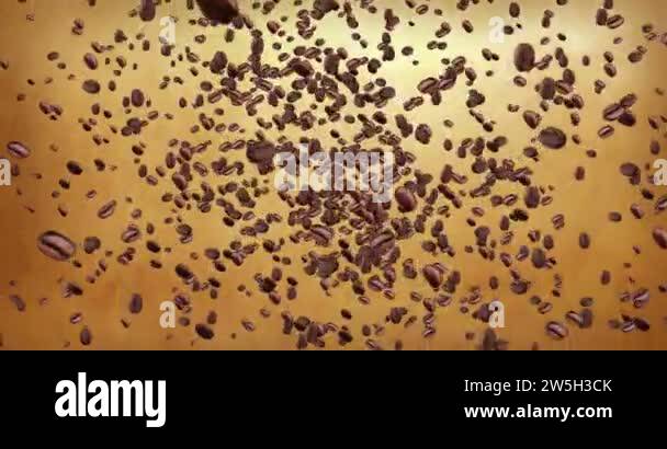 digital animation coffee beans flying in vortex on golden background ...