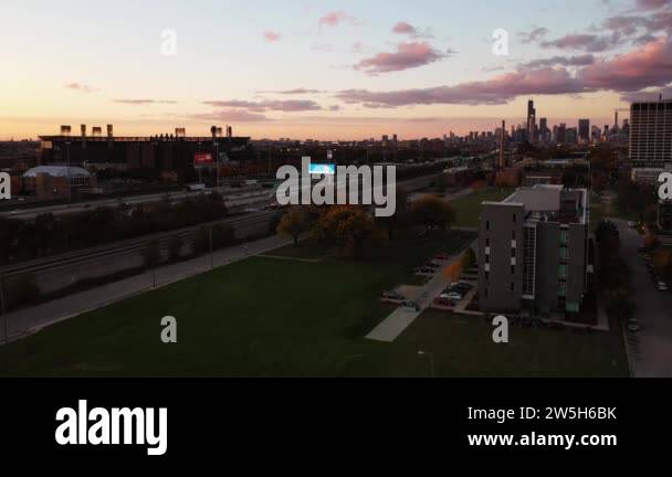 Chicago, IL - October 15th, 2020: Light traffic flows by the expressway ...