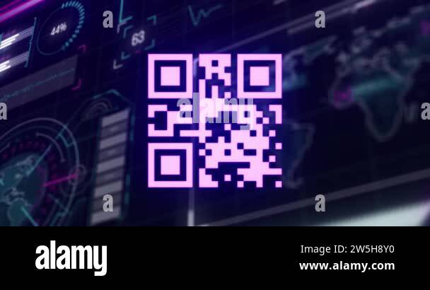 Animation Of Qr Code And Data Processing On Interface Digital