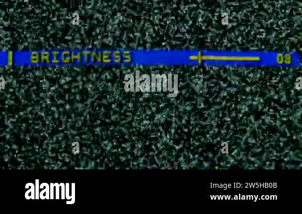 Settings menu on an old TV. Brightness adjustment. Abstract noise of ...
