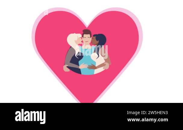 Polyamory Two Young Beautiful Girls Kiss A Guy Love Triangle