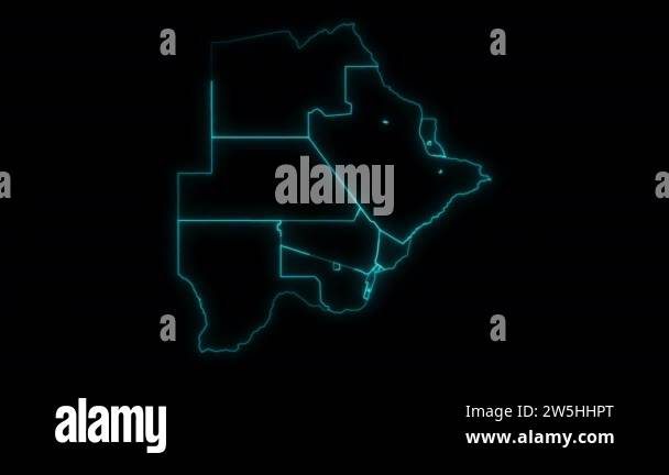 Abstract map outline of Botswana Districts glowing outline in and out ...