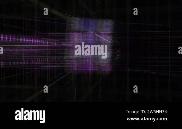 Abstract digital grid in a shape of rotating box, seamless loop ...