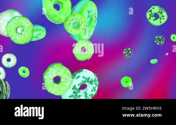 Flying many 3d colorful donuts, on an abstract background. Donut cake ...