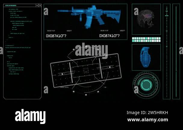 Futuristic HUD elements on a computer military themed display with ...
