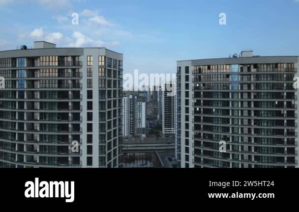 Construction of a modern city block. Multi-storey buildings and ...