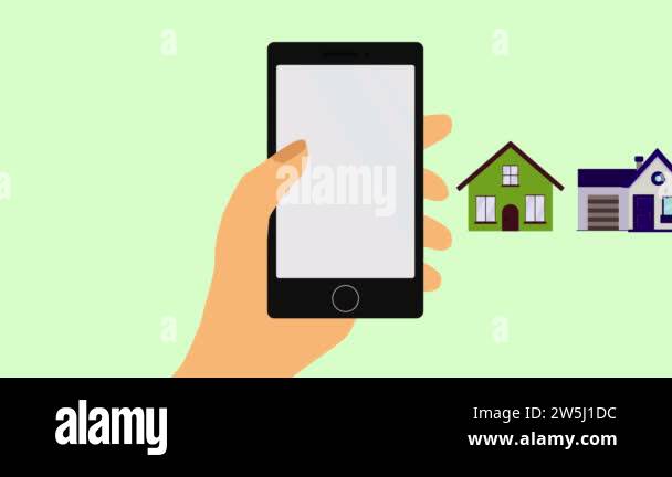 Choosing house to buy or rent using cellphone. Male or female hand ...