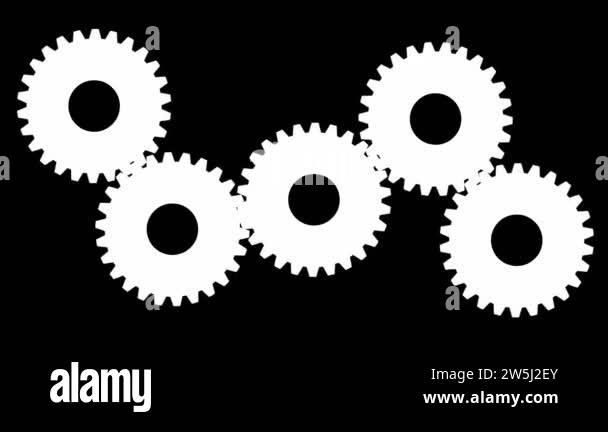 Animated white gears spin. Vector illustration isolated on black ...