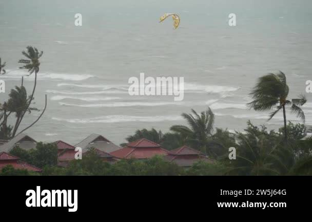 SAMUI, THAILAND - 4 January 2019 Pabuk typhoon, ocean sea shore in ...