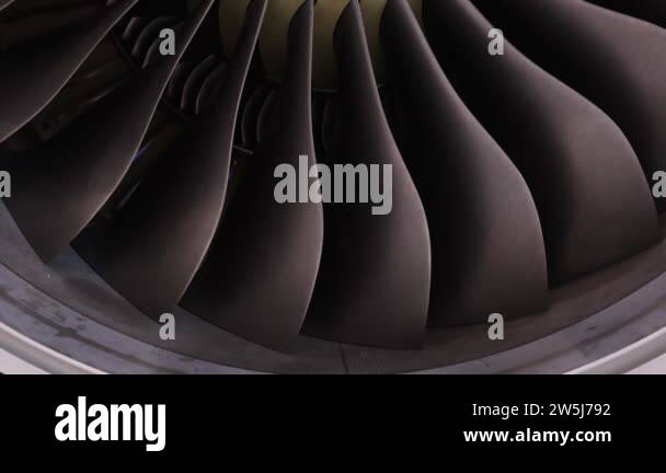 Modern turbofan engine. close up of turbojet of aircraft on black ...
