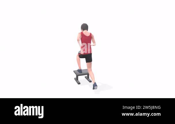 Chair Stepup Woman exercise animation 3d model on a white background in ...
