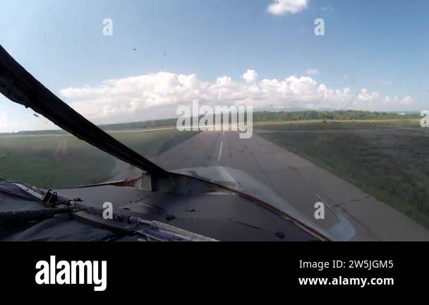Airplane rides on the airport taxiway, view from cockpit plane Stock ...