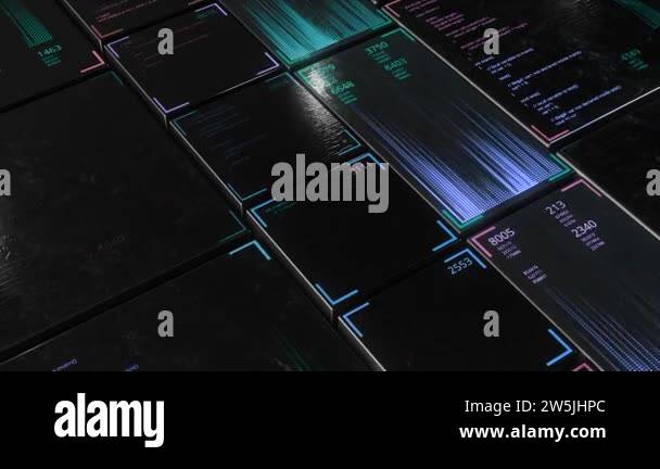 High-tech moving panels with digital data. Animation. 3D background ...