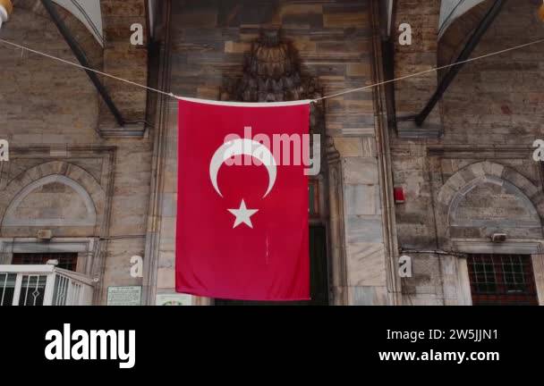 ISTANBUL - 8 MAY, 2018: National flag of Turkey with white star and ...