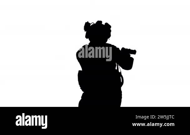Army man pointing gun in multiple directions ready for combat, Alpha ...