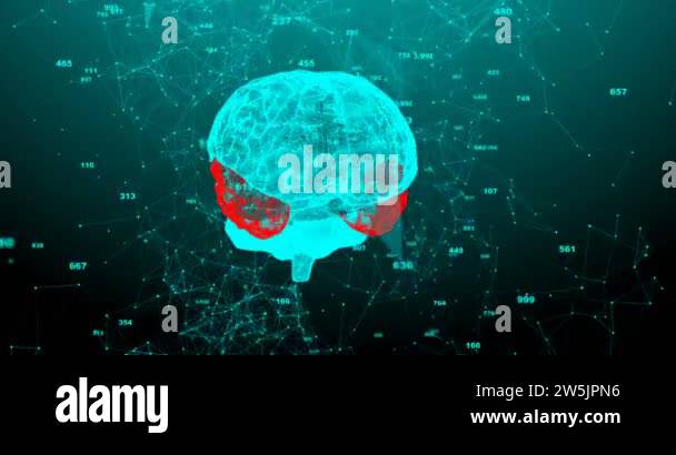 Rotating human brain. Plexus structure evolving around. Seamless loop ...