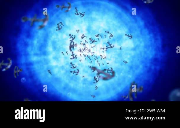 Flying many anchors in blue water. Ship and boat anchor. Marine icon ...