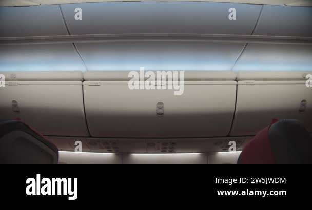 Airplane Cabin Interior With Overhead Storage Control Panel Stock Video ...