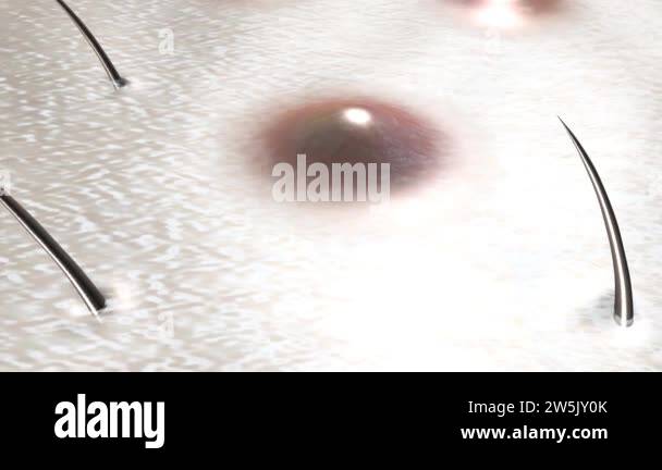 Ingrown hair treatment process. Skin with inflamed hair follicles ...