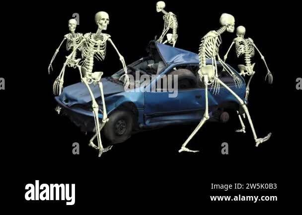 Crash of a car with 3D skeletons. Be careful while driving. 3D ...