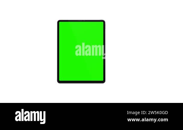 Tablet computer mockup with green screen, front view, isolated on white ...