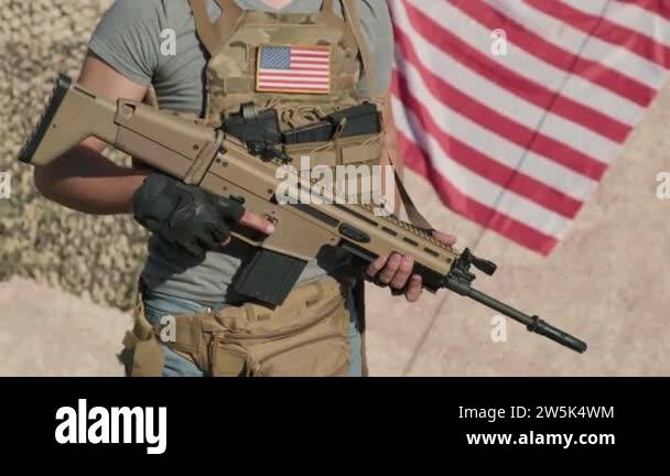 Army soldier military holding rifle standing Stock Videos & Footage ...