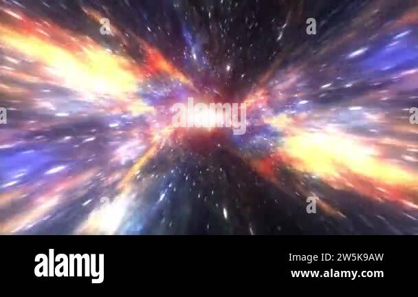 Abstract Interstellar flight, time travel jump in colorful hyper space ...