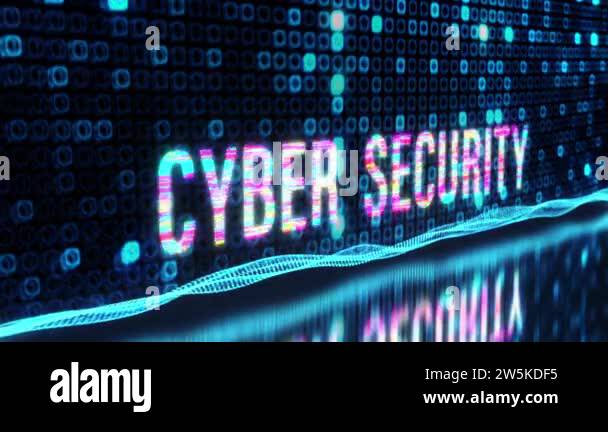 3D animation of Cyber Security colorful text word flicker light ...