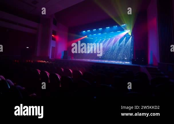 Stage with lights. View of the music hall stage from an empty ...
