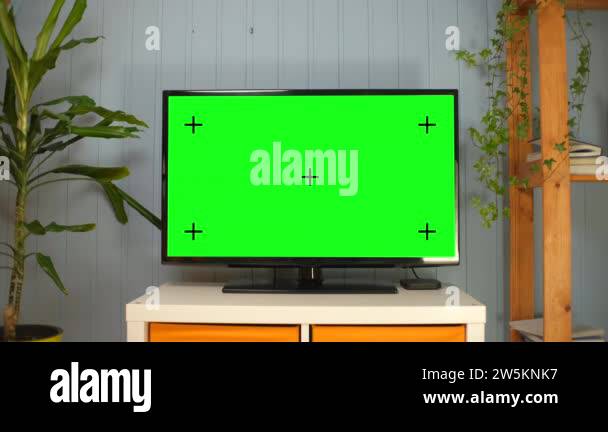 TV with green screen composited. TV or television - green screen - room ...