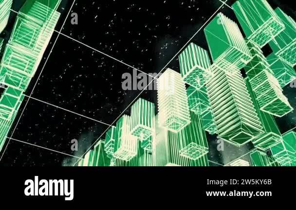 Abstract 3D layout of a city turned upside down, seamless loop ...