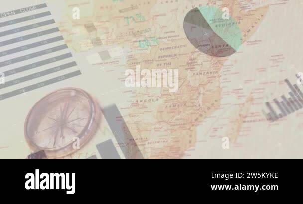 Animation of multiple graphs rolling over a compass lying on a map ...