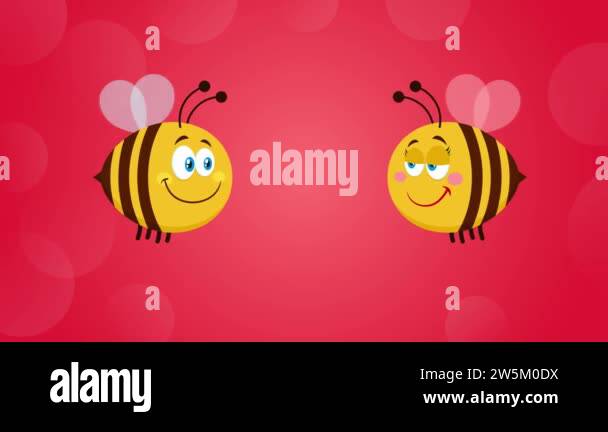 Bee Cartoon Characters Couple In Love. 4K Animation Video Motion ...