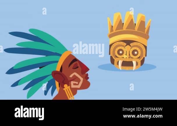 culture aztec idol head and native profile animation Stock Video ...