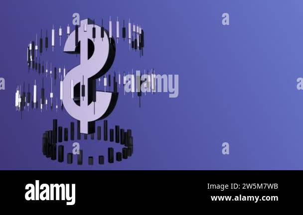 Business financial background with a rotating candlestick chart around the dollar sign on a ...
