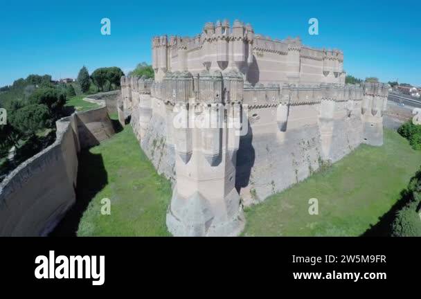 Aerial video of Coca Castle (Castillo de Coca) is a fortification ...