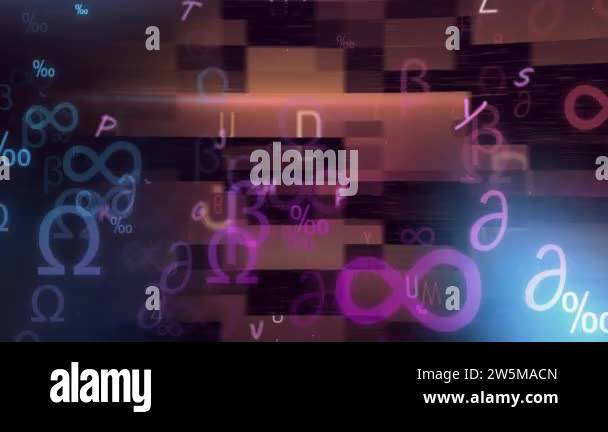 Digital animation of multiple changing numbers symbols alphabets floating against spot of light ...