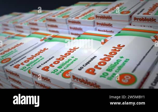 Probiotic pack production. Medical antibiotic therapy drug box ...
